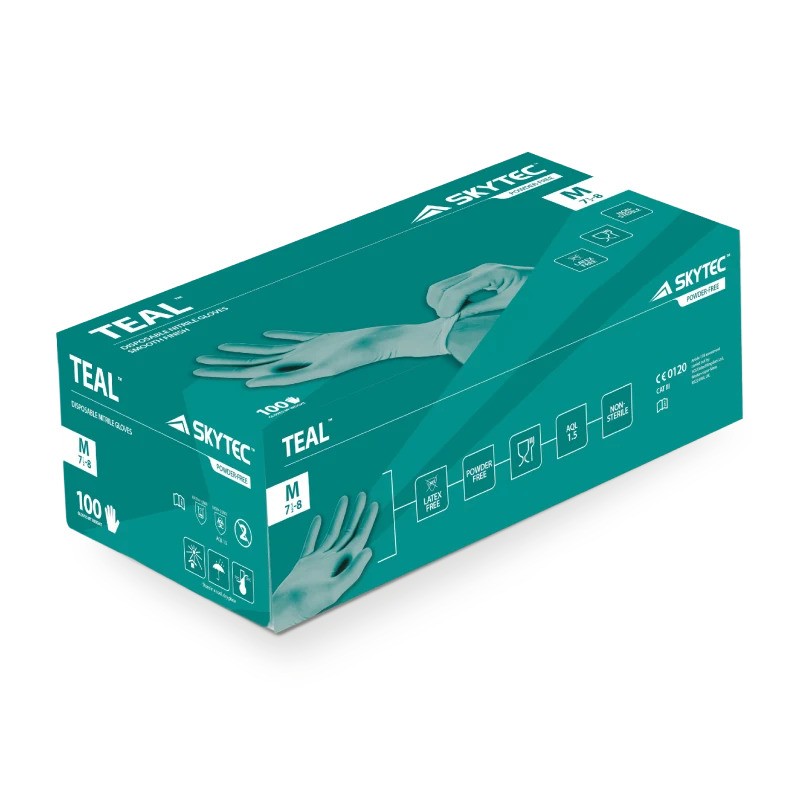 Skytec Teal Chemical Gloves (Box of 100) - Workwear.co.uk